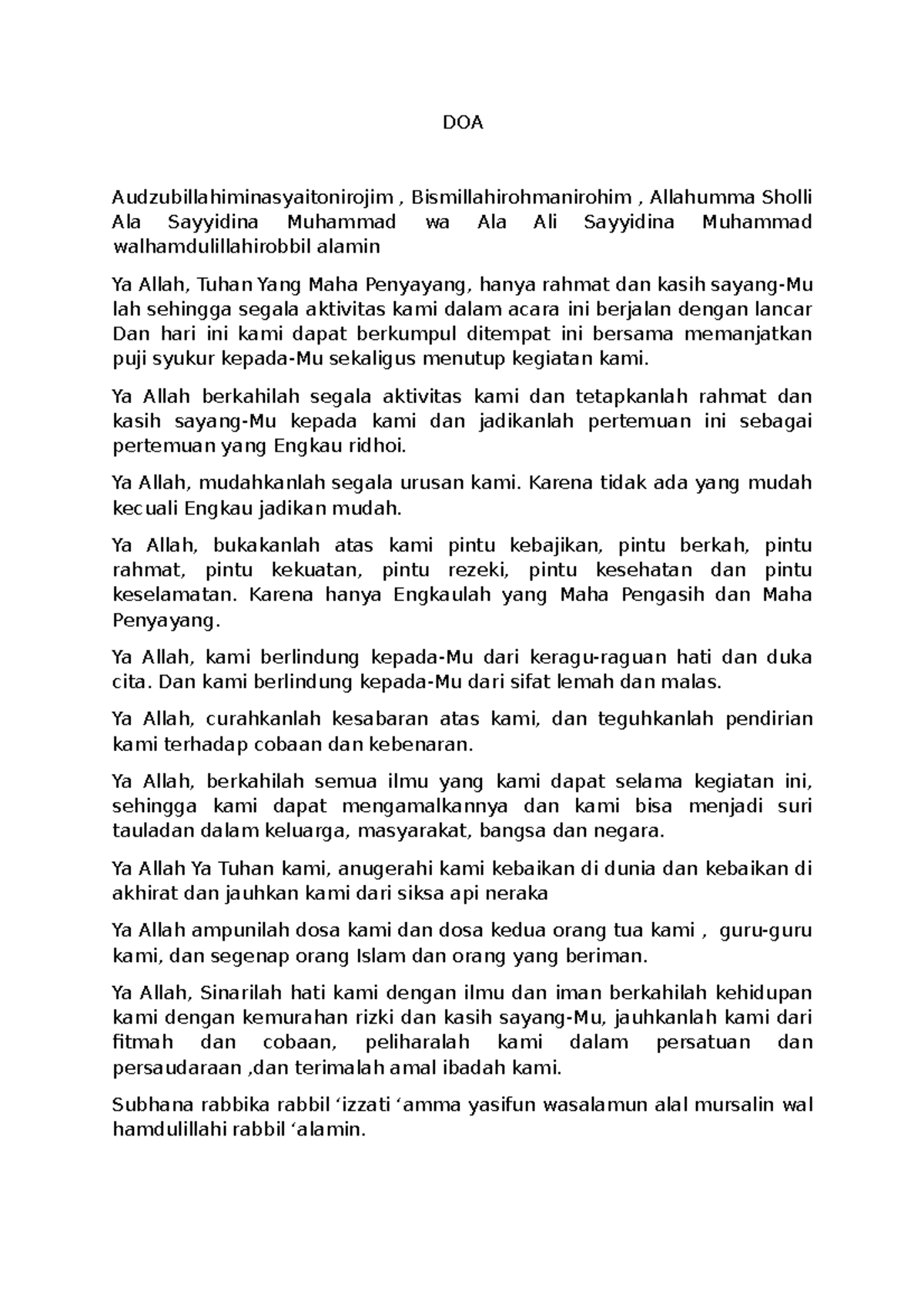 DOA - doa acara - DOA Audzubillahiminasyaitonirojim ...