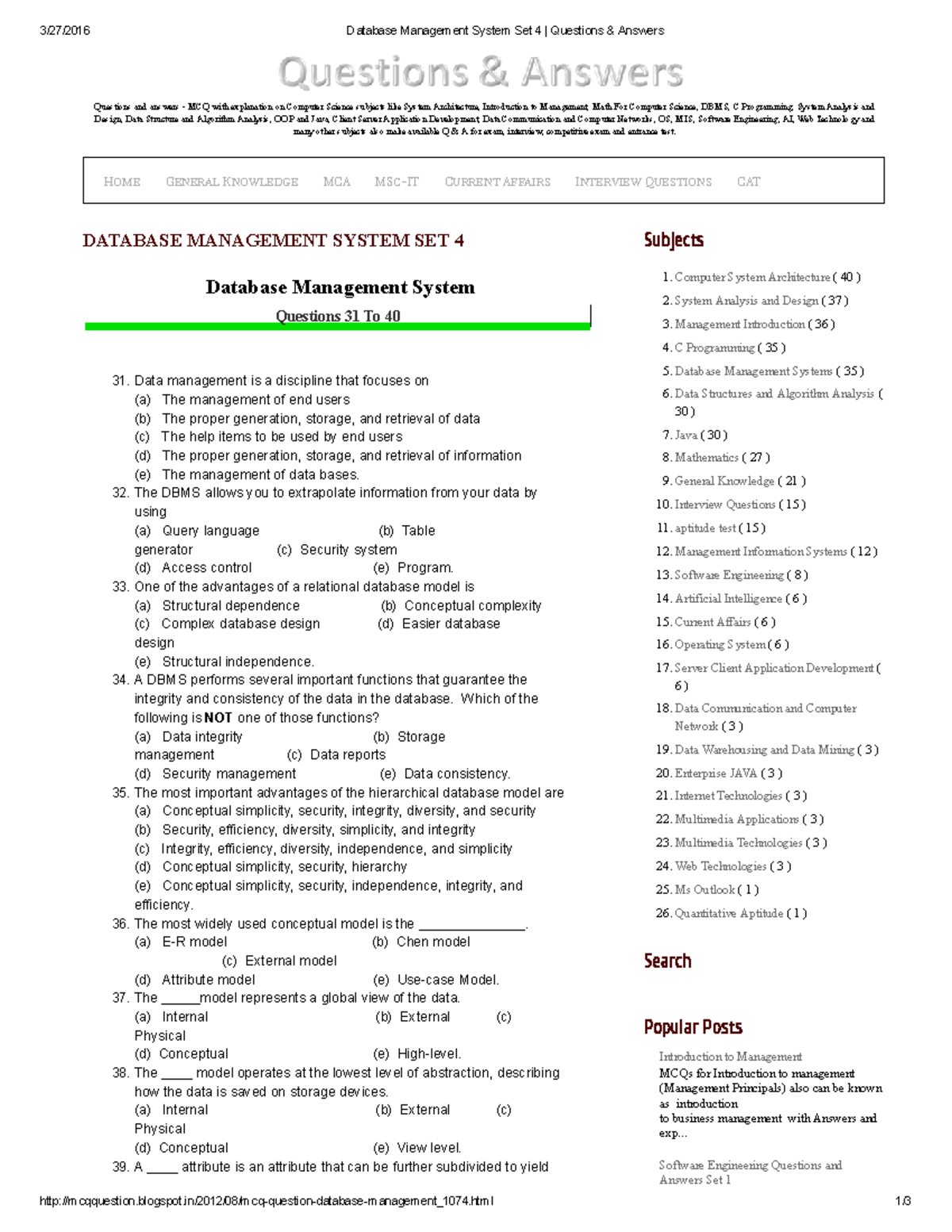 Pdfcoffee - check nyu nalang asafaadgadgadgadgagag - 3/27/2016 Database Management System Set 4 ...