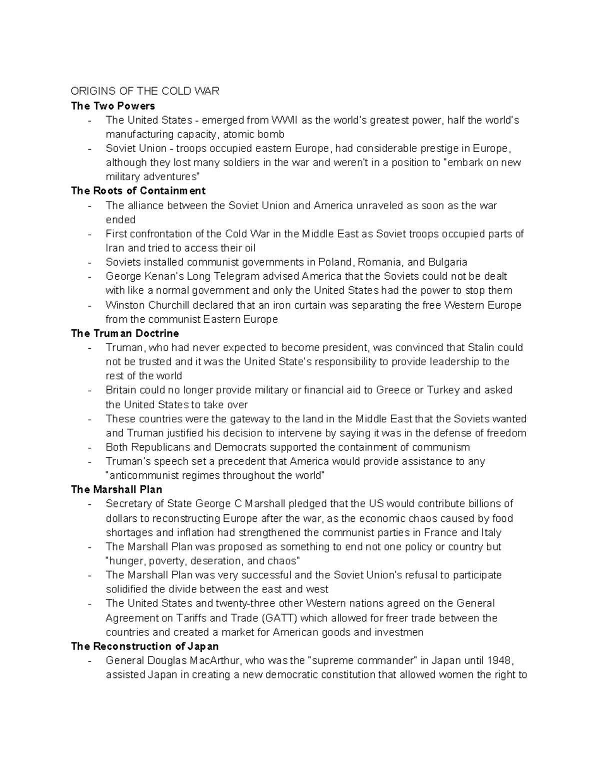 Apush chapter 23 notes - ORIGINS OF THE COLD WAR The Two Powers - The ...