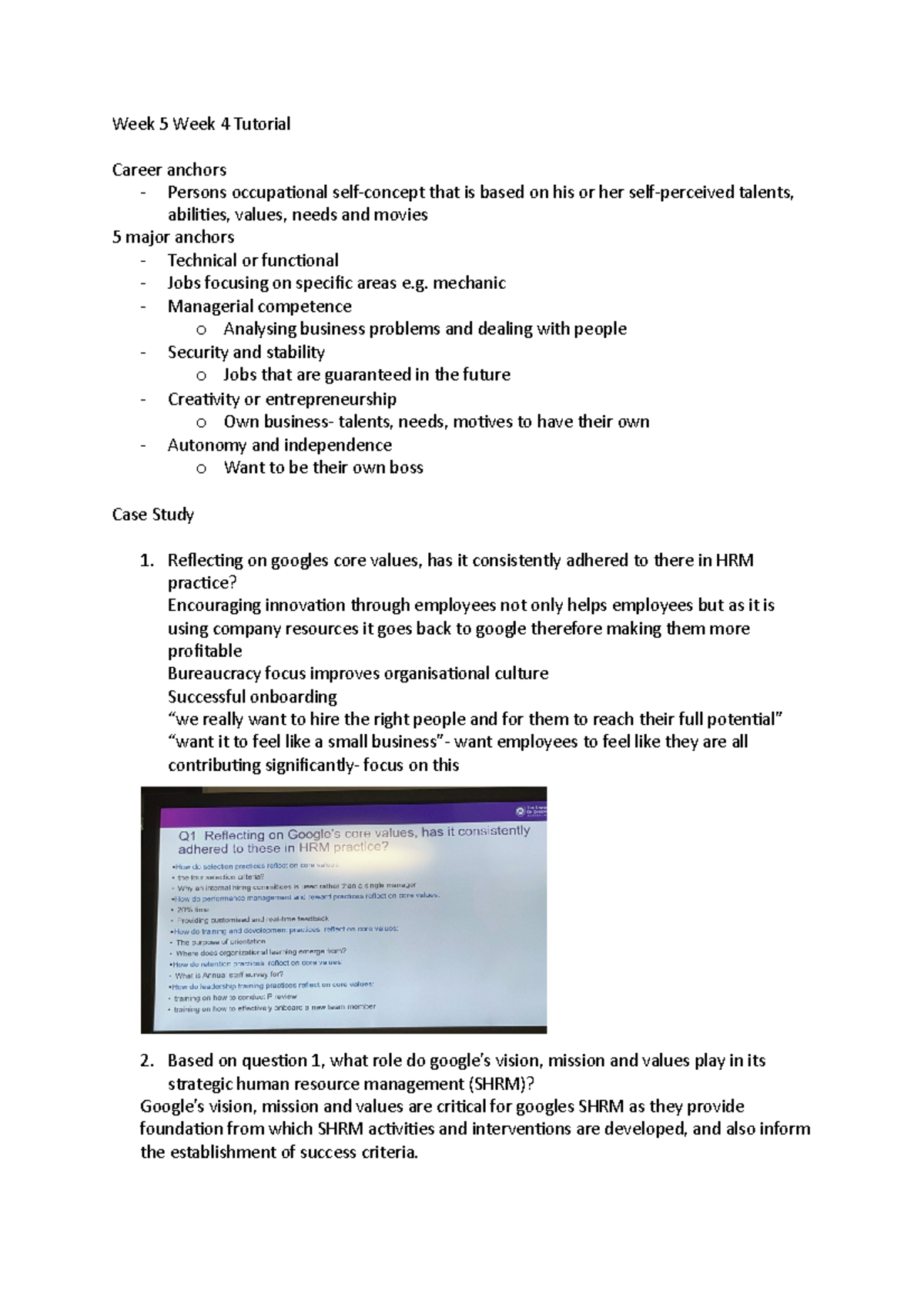 Week 5 Week 4 Tutorial - Week 5 Week 4 Tutorial Career anchors ...