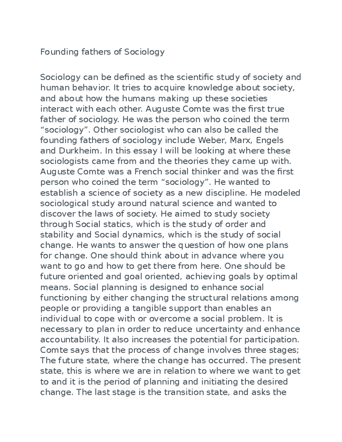 Founding fathers of Sociology - Founding fathers of Sociology Sociology ...