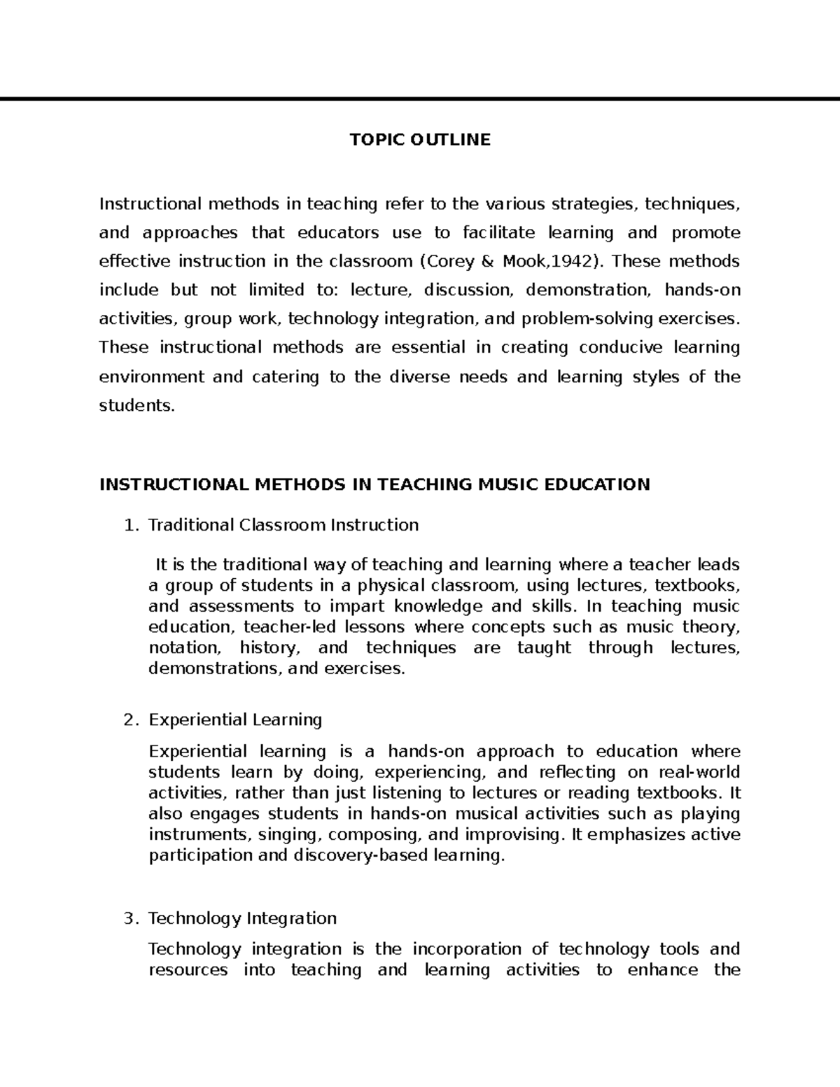 Instructional Method - TOPIC OUTLINE Instructional methods in teaching ...