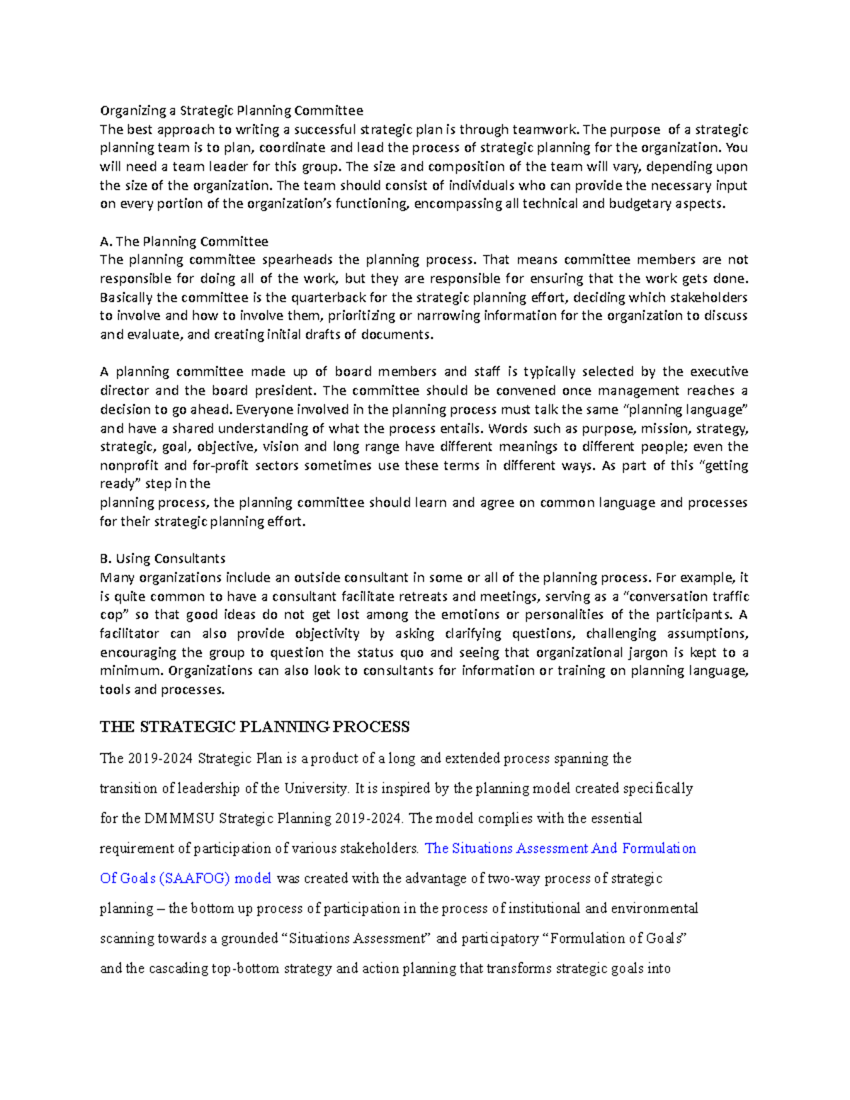 Organizing a Strategic Planning Committee - The purpose of a strategic ...