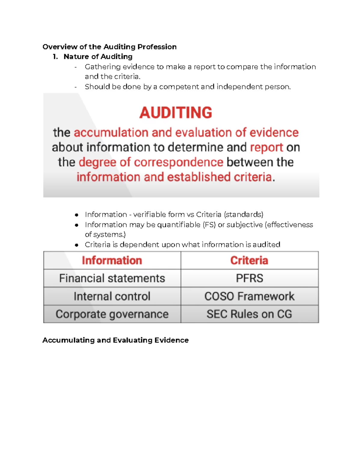 AUD Intro - Overview of the Auditing Profession 1. Nature of Auditing ...