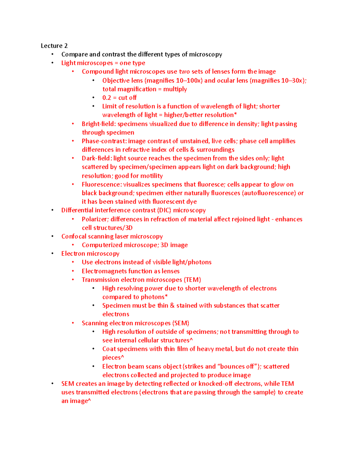 BSC310 Lecture 2 Notes - Lecture 2 - Compare and contrast the different ...