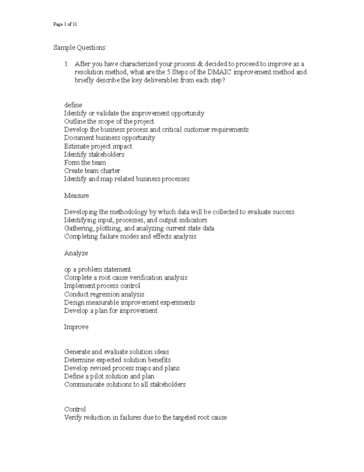 Operational Excellence Sample/practice exam 16 November 2015, questions ...