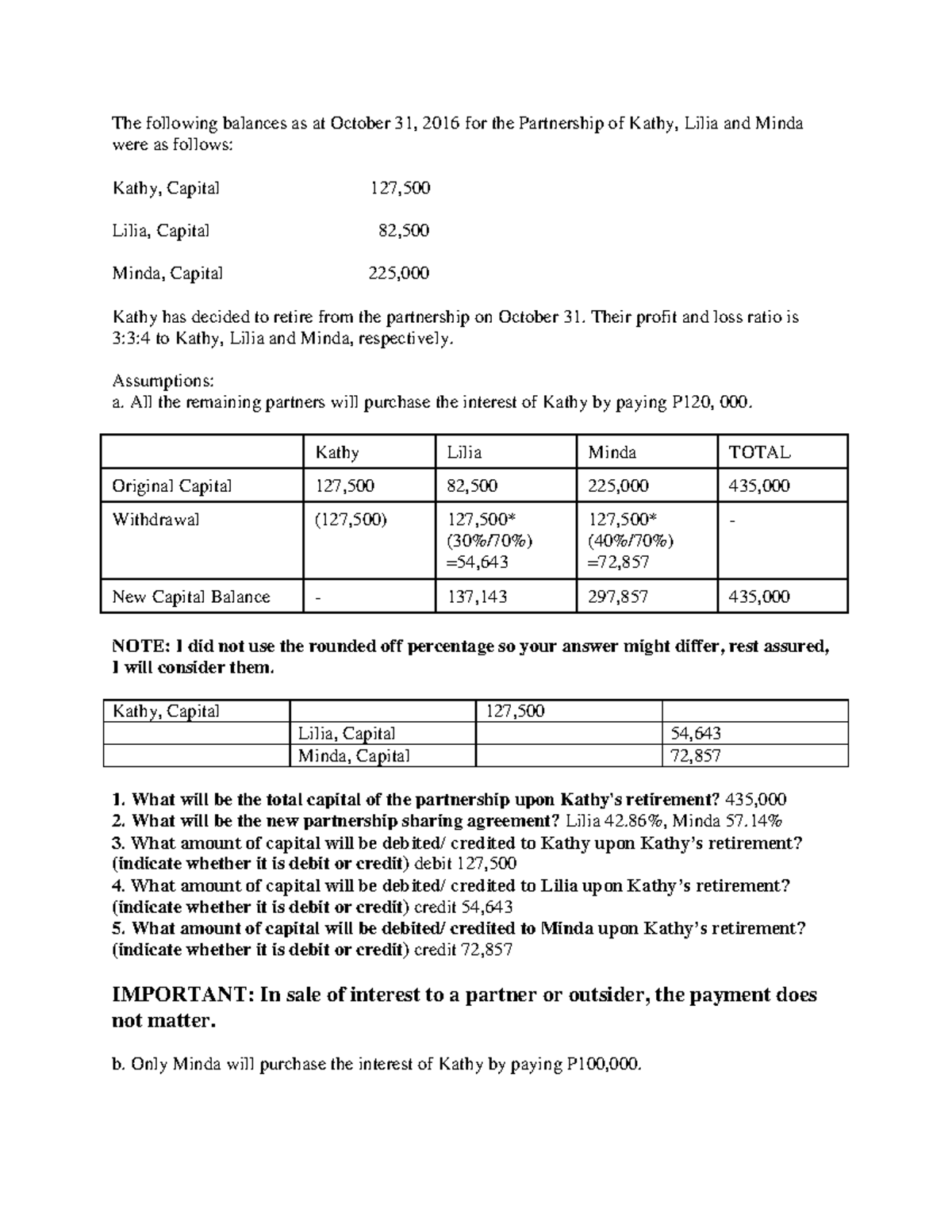 Partnership Accounting Withdrawal, Retirement, Death Worksheet - The ...