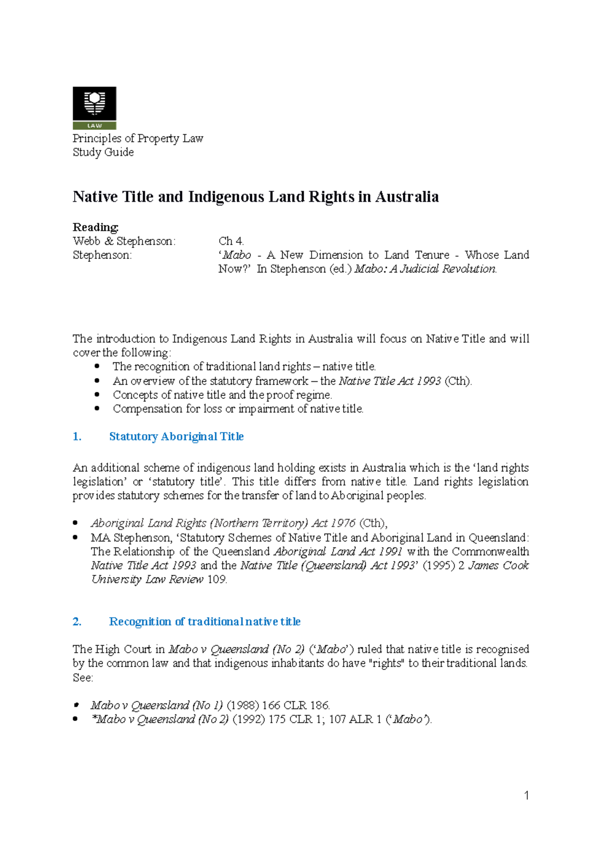 Week 3 Study Guide - Introduction to Indigenous Land Rights ...
