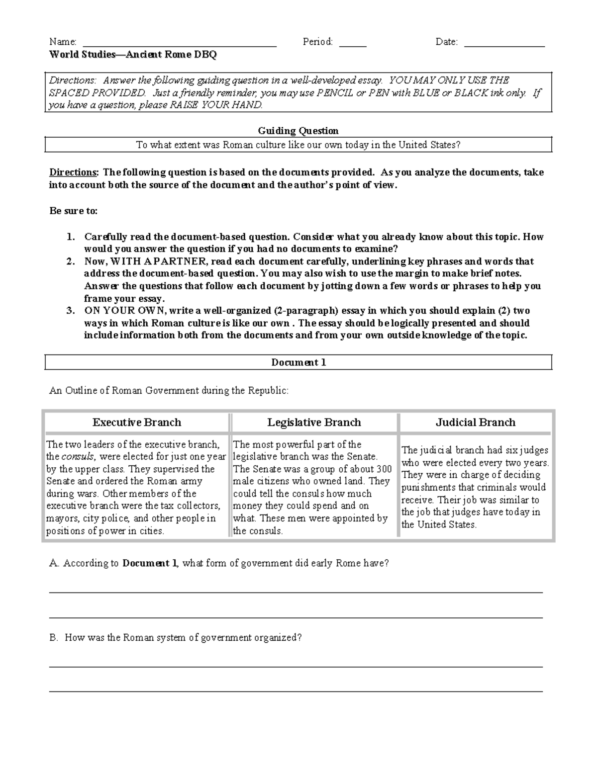 Ancient Rome DBQ 3 - Answer - Name ...