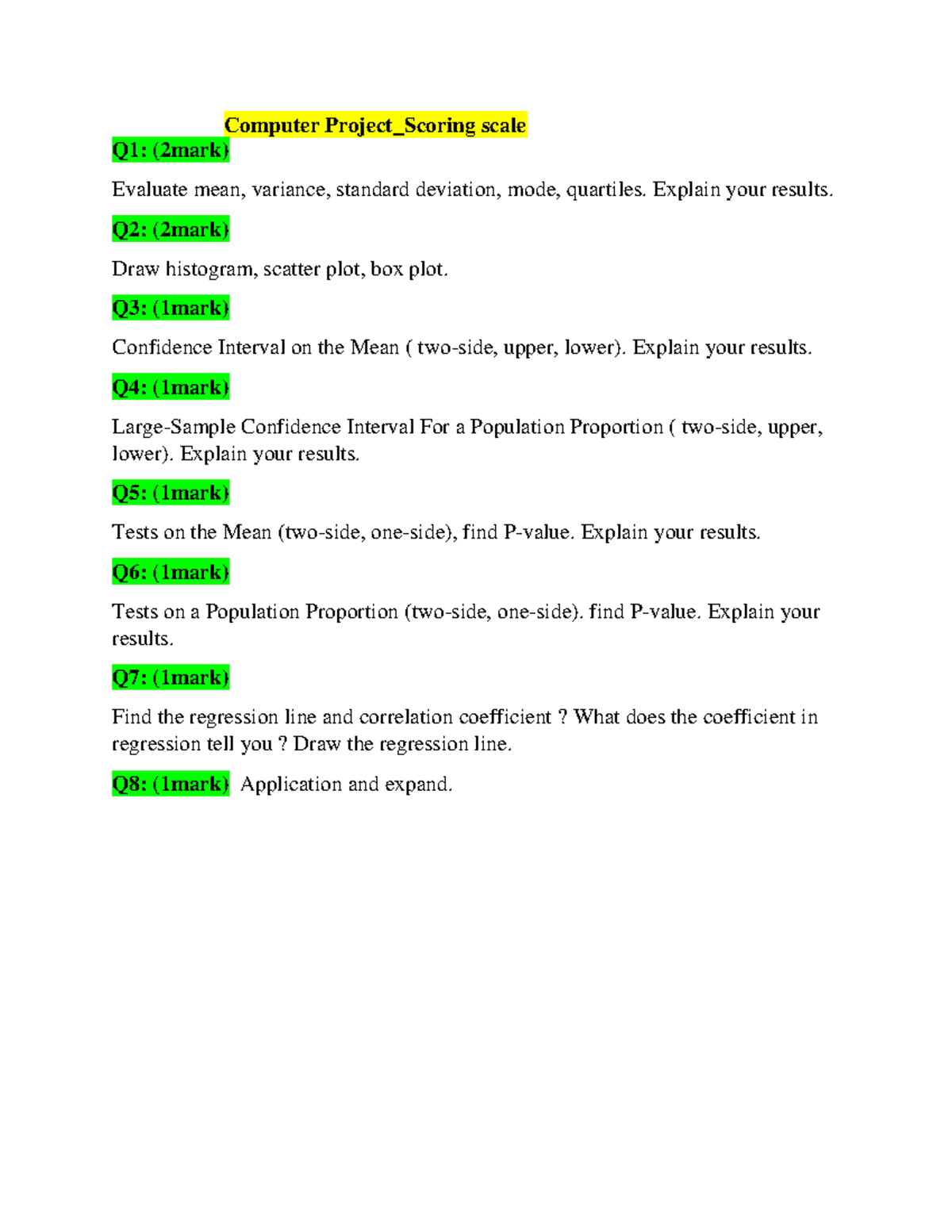 Computer Project Scoring Scale - Computer Project_Scoring scale Q1: ( 2 ...