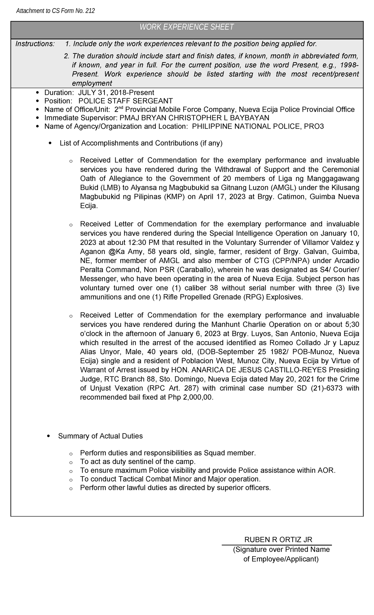 WORK- Experience- Sheet-sample-CS-Form-No.-212-new - RUBEN R ORTIZ JR ...