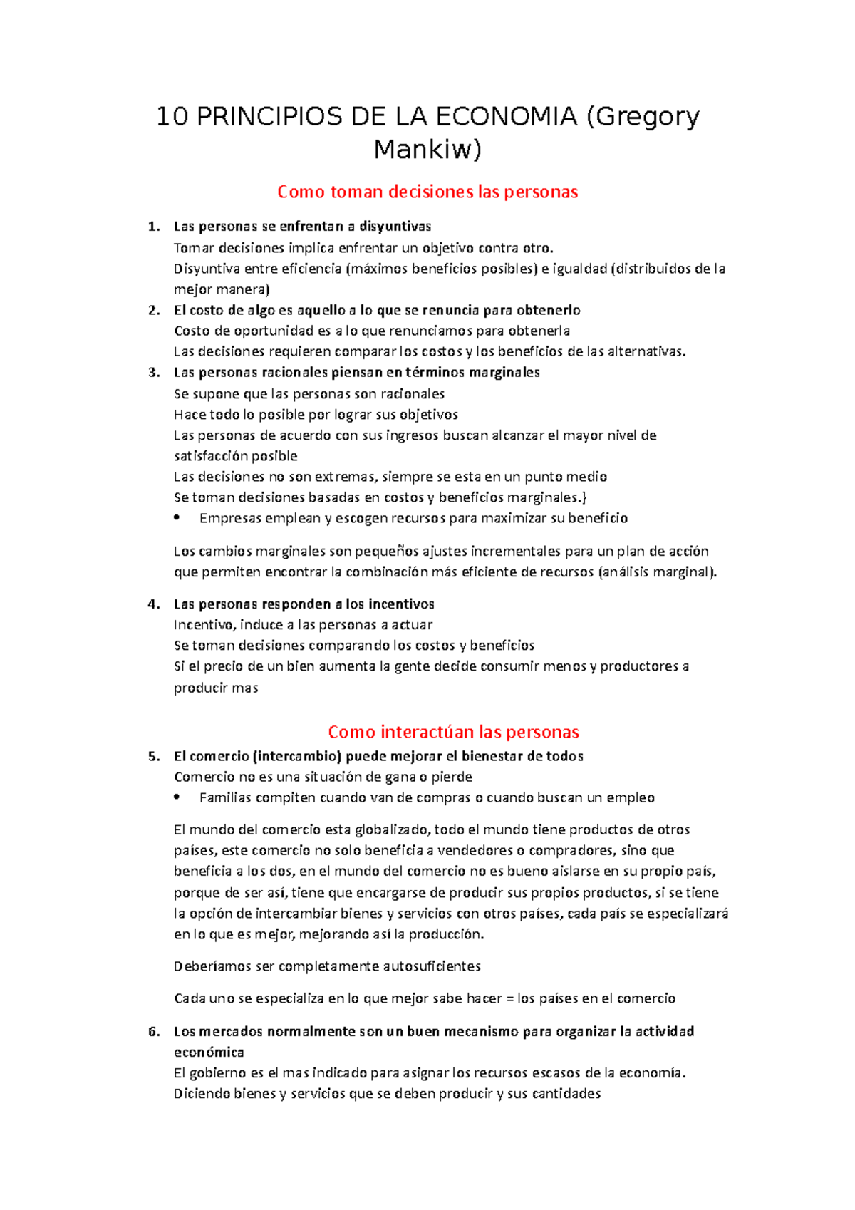 10 Principios DE LA Economia - 10 PRINCIPIOS DE LA ECONOMIA (Gregory Mankiw) Como toman ...