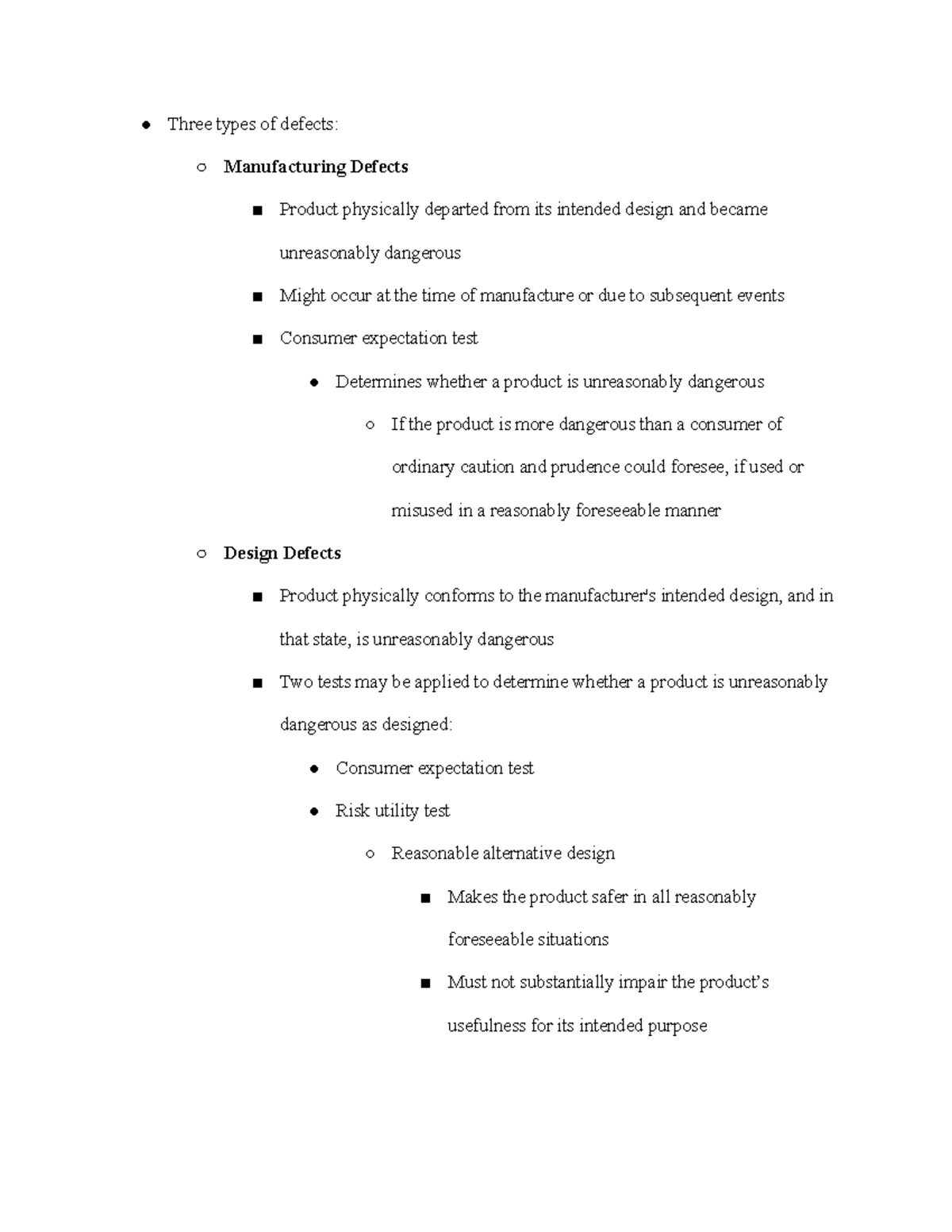 Torts- Types of Defects - Three types of defects: Manufacturing Defects ...