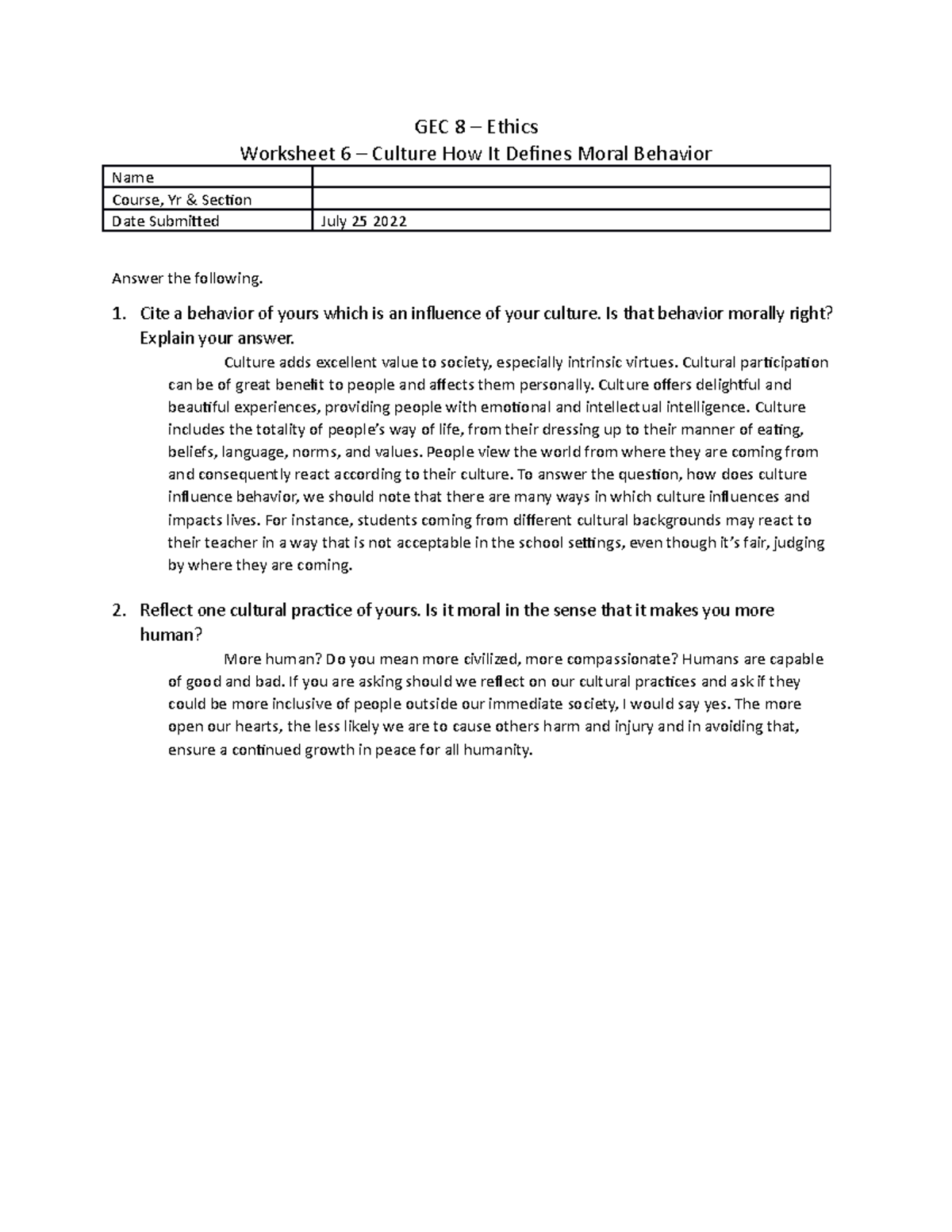 Gec 8 ws 6 summer - this for my study purposes - GEC 8 – Ethics ...