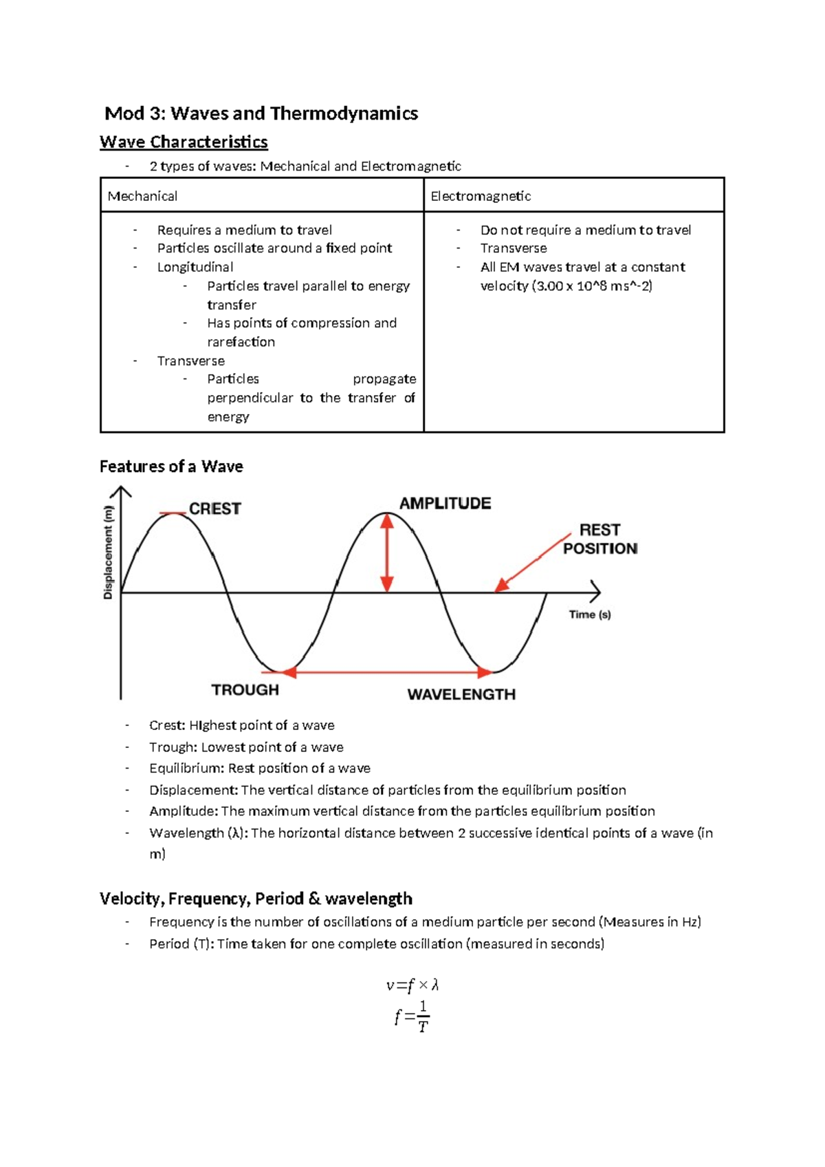 Mod 3 - Waves and Thermodynamics - Mod 3: Waves and Thermodynamics Wave ...