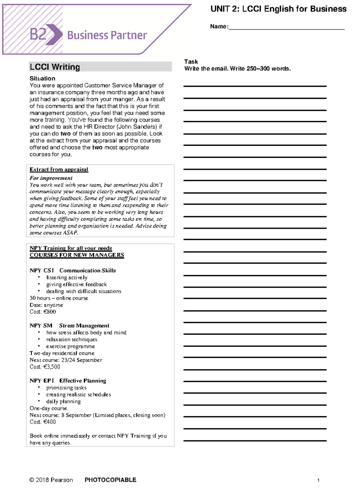 BP B2 Tests Unit2 LCCI - © 2018 Pearson PHOTOCOPIABLE 1 UNIT 2: LCCI ...