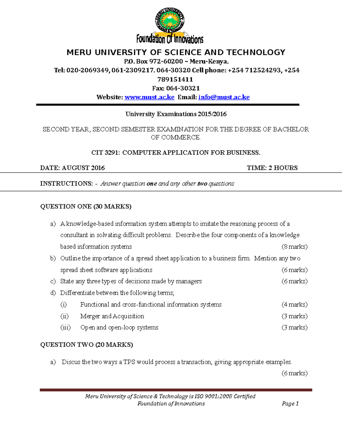 32. CIT 3291 Computer Application FOR Business - MERU UNIVERSITY OF SCIENCE AND TECHNOLOGY P ...