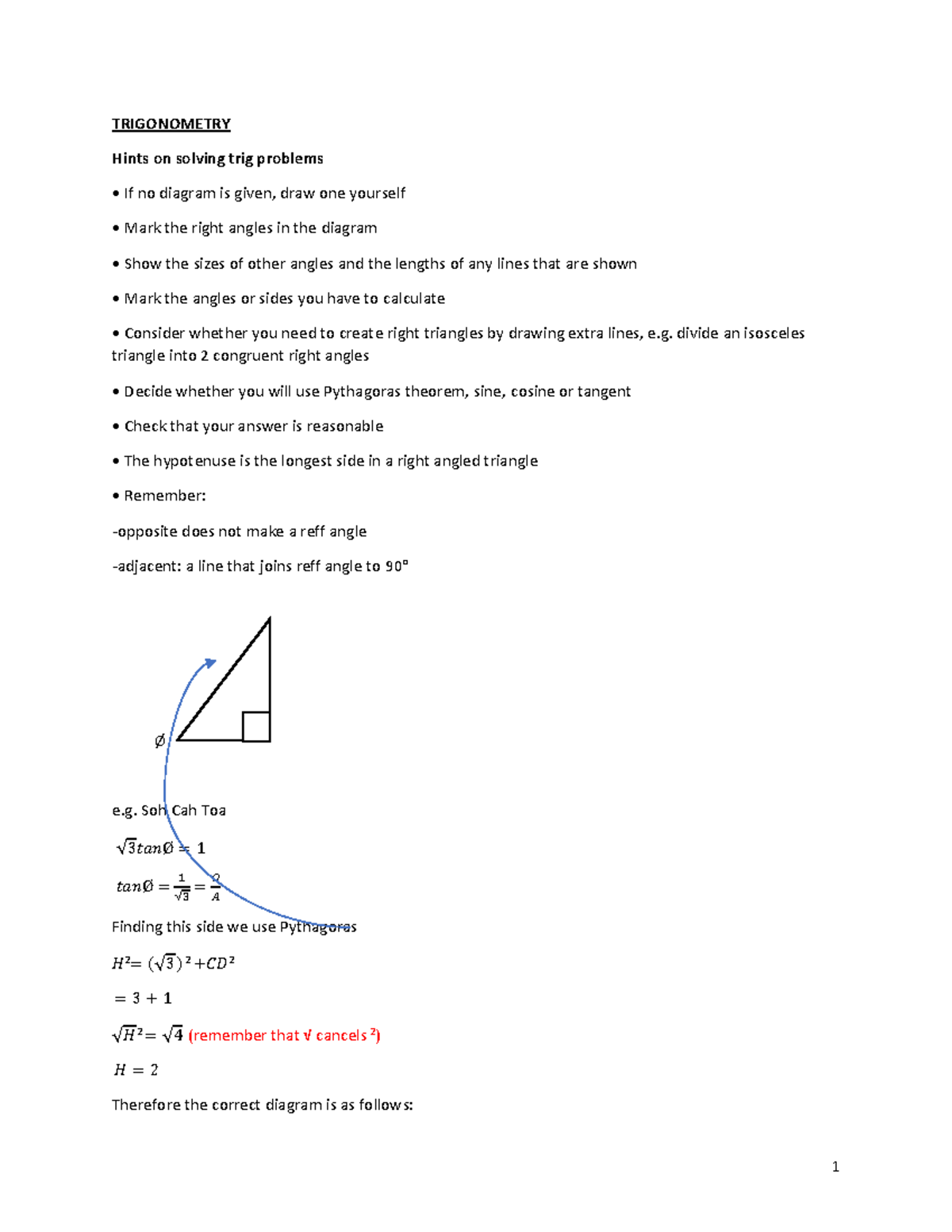 Trigonometry- Notes and solving problems - TRIGONOMETRY Hints on ...