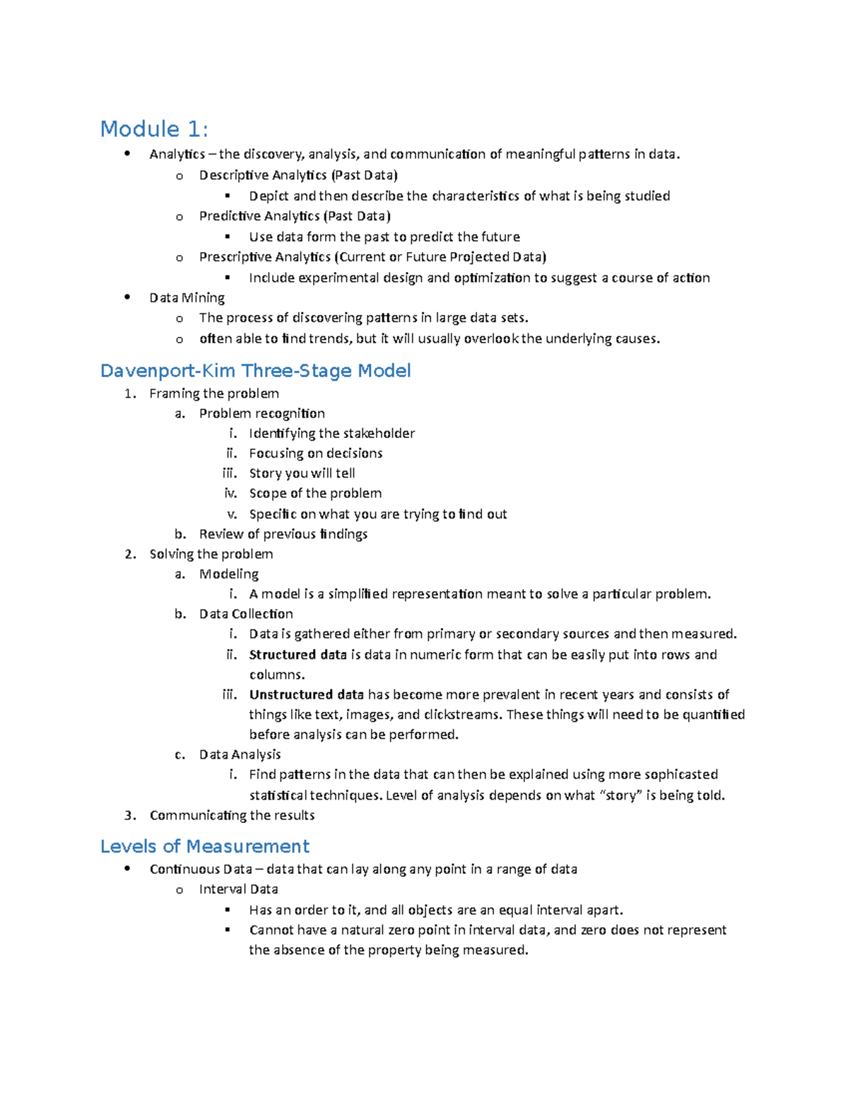 Study Guide Module 1 - Module 1: Analyics – the discovery, analysis ...