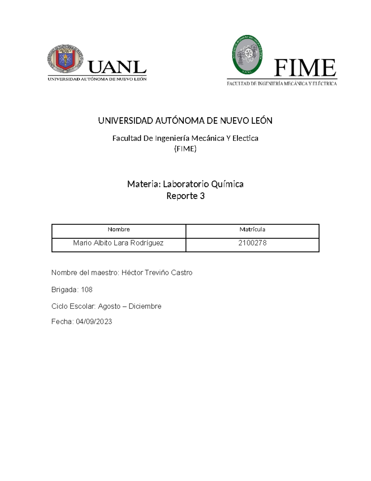 LAB qm 3 - completo - UNIVERSIDAD AUTÓNOMA DE NUEVO LEÓN Facultad De ...