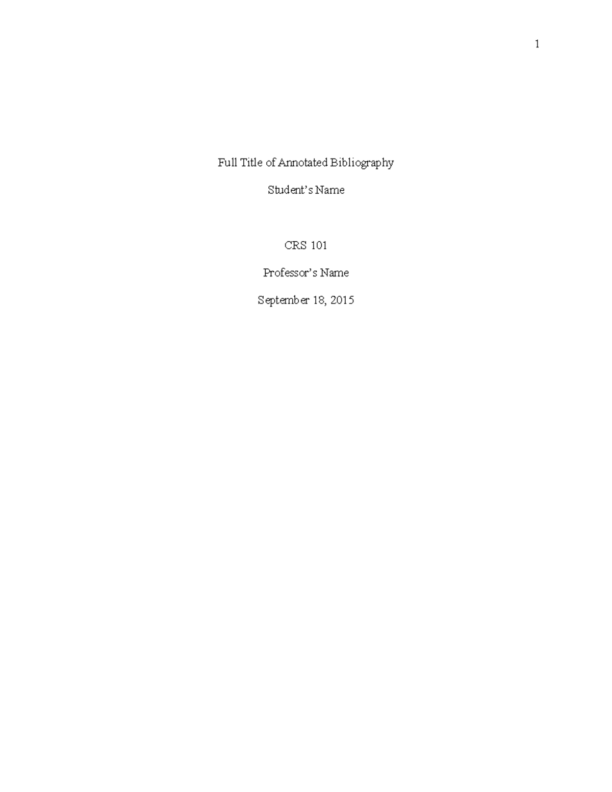 APA Annotated Bibliography Template - 1 Full Title of Annotated ...