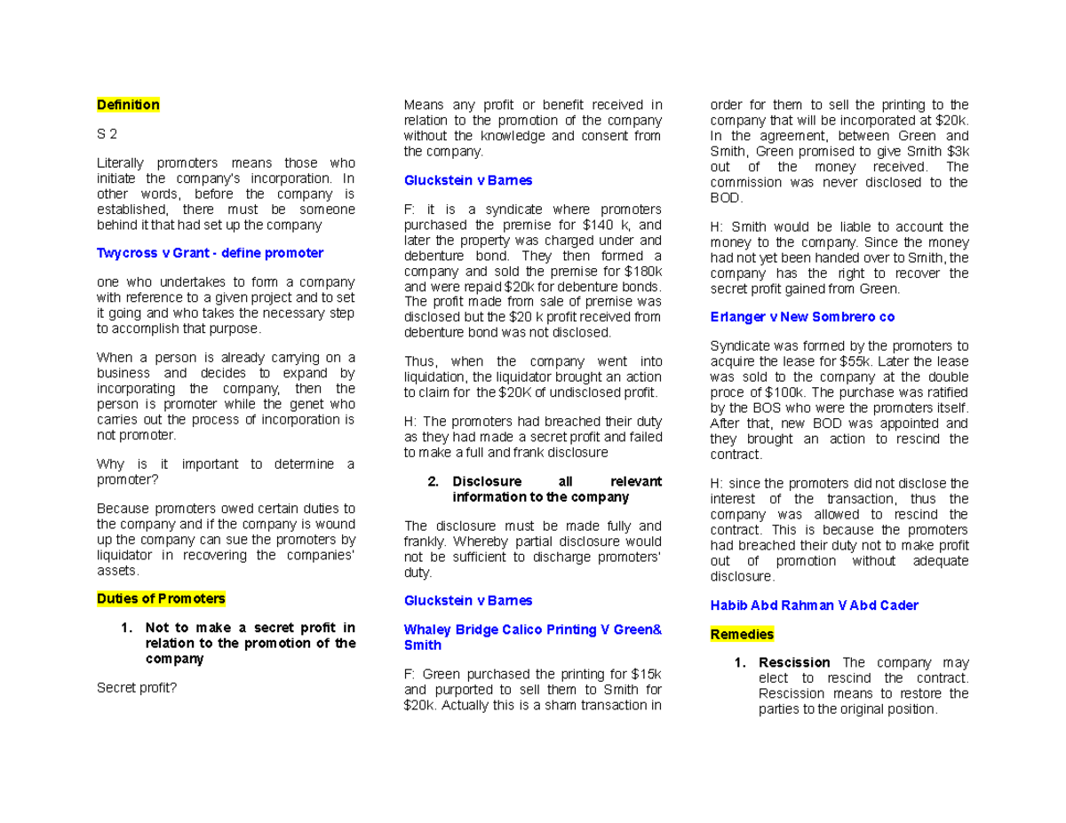Promoters - Definition S 2 Literally promoters means those who initiate ...