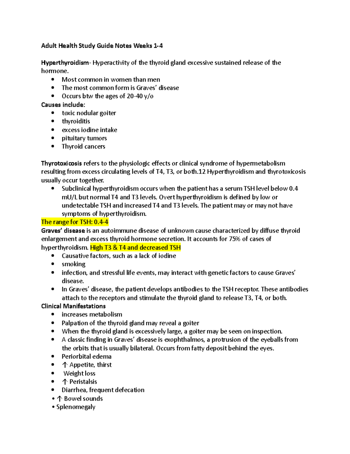 Adult Health Study Guide Notes Weeks 1 - Most common in women than men ...