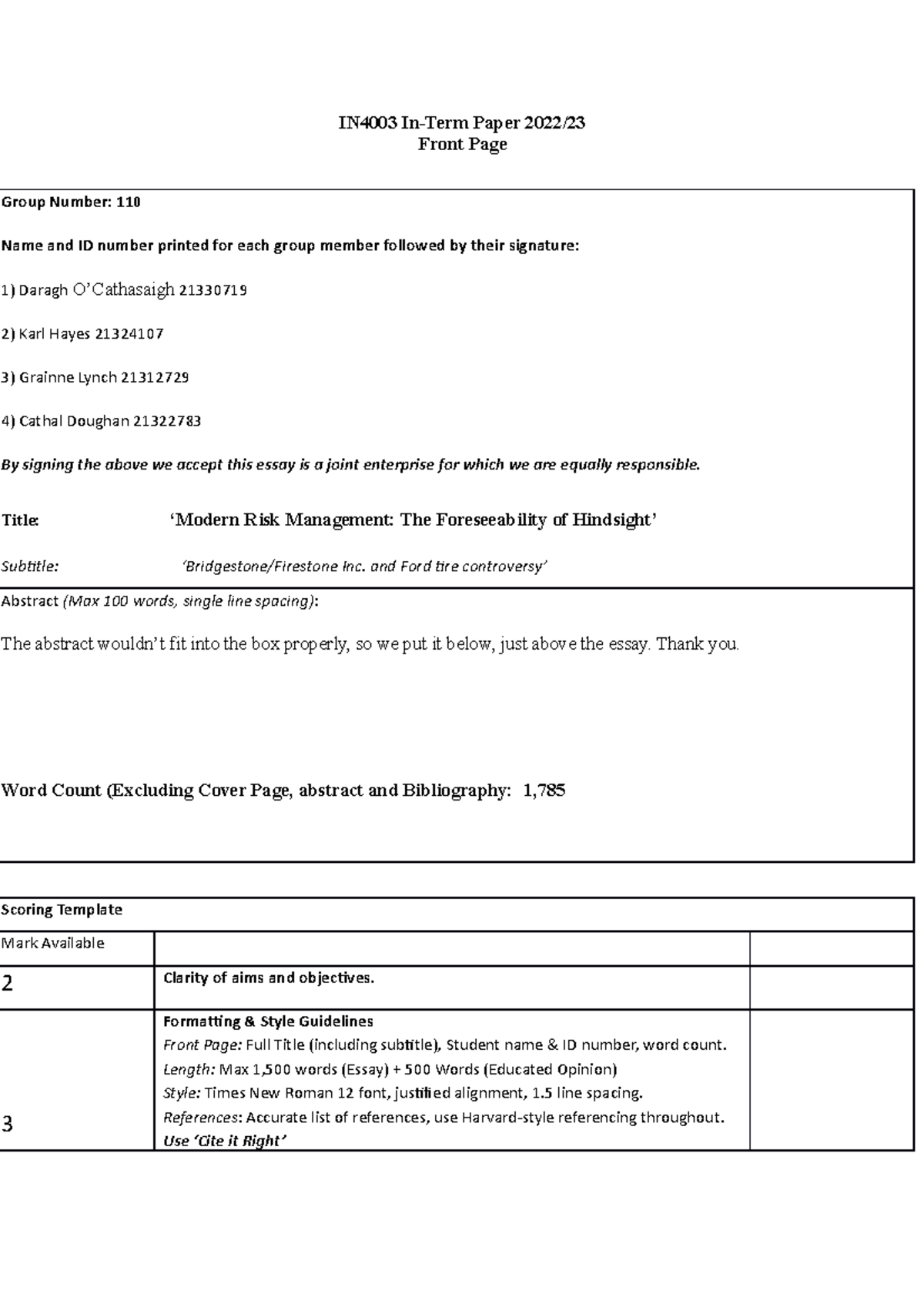 Bridgestone tires - Project - IN4003 In-Term Paper 2022/ Front Page ...