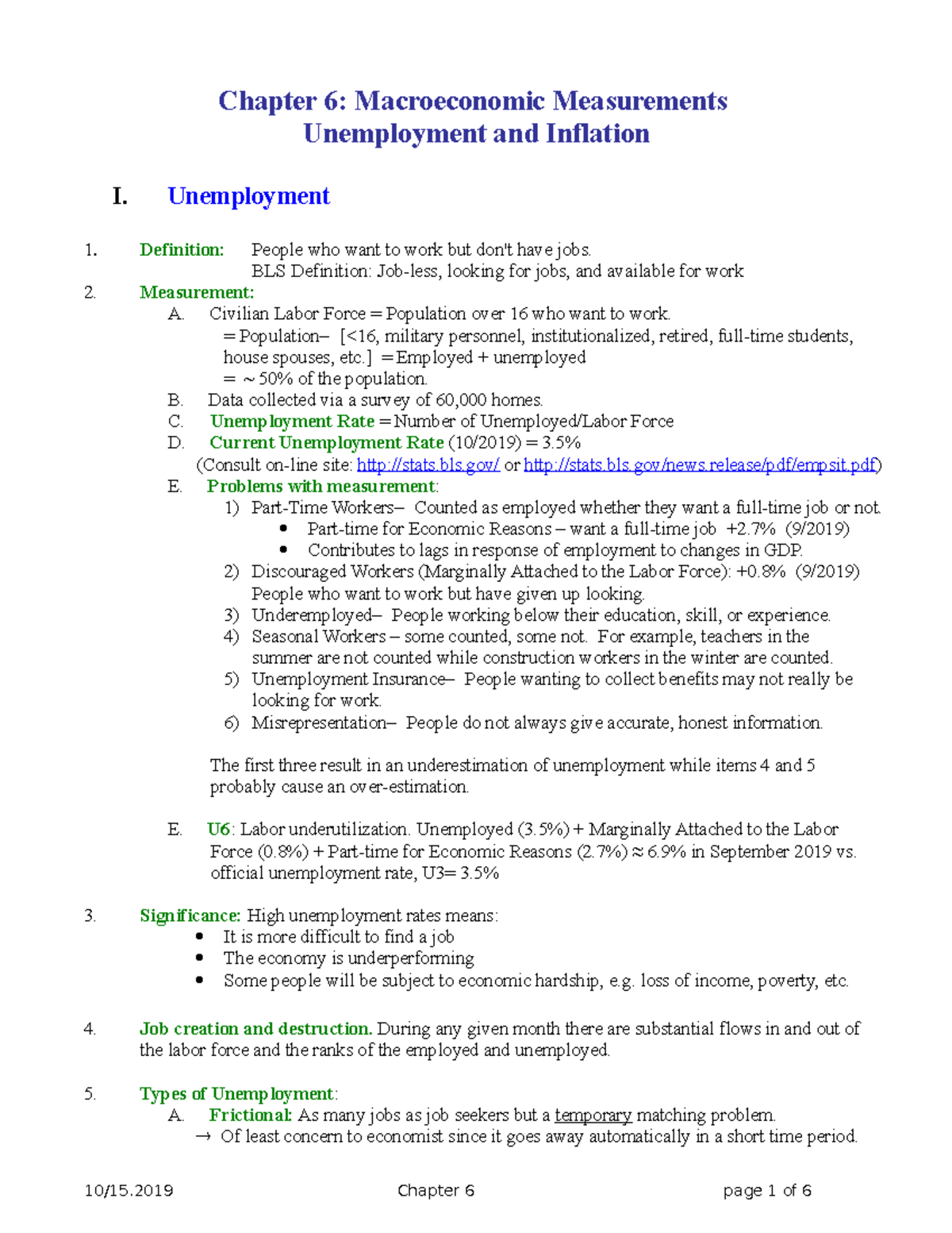 Chapter 06 F19 - Lecture notes 6 - Chapter 6: Macroeconomic ...
