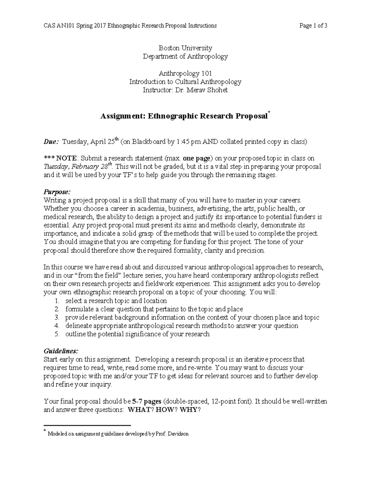 AN101 Ethnographic Research Proposal - Assignment Instructions - CAS ...