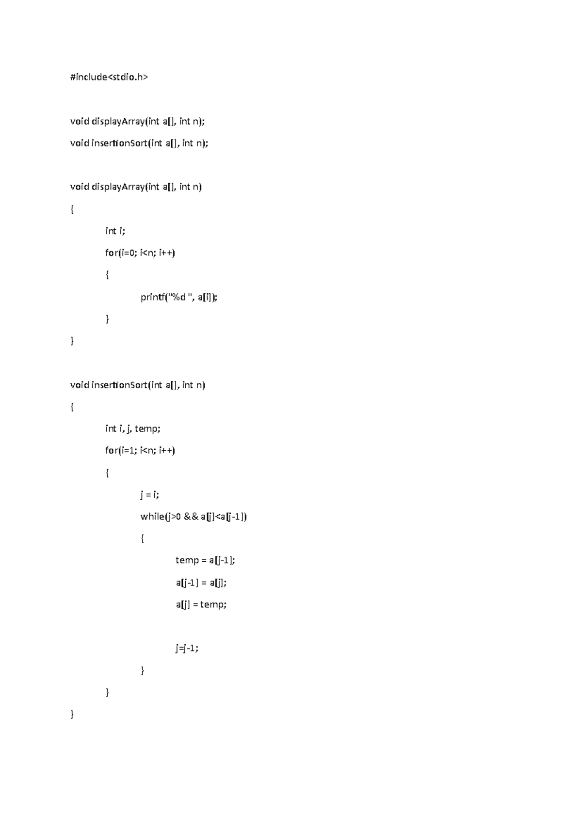Insertion Sort - Codes of c language - Computer Science - #include void - Studocu