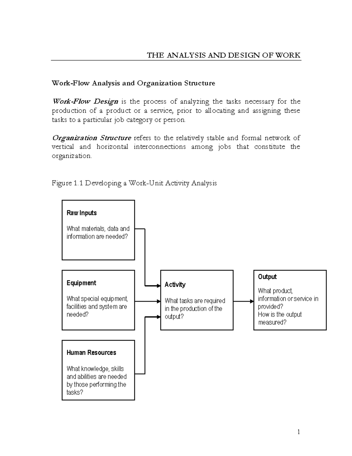 Analysis and Design of Work - THE ANALYSIS AND DESIGN OF WORK Work-Flow ...