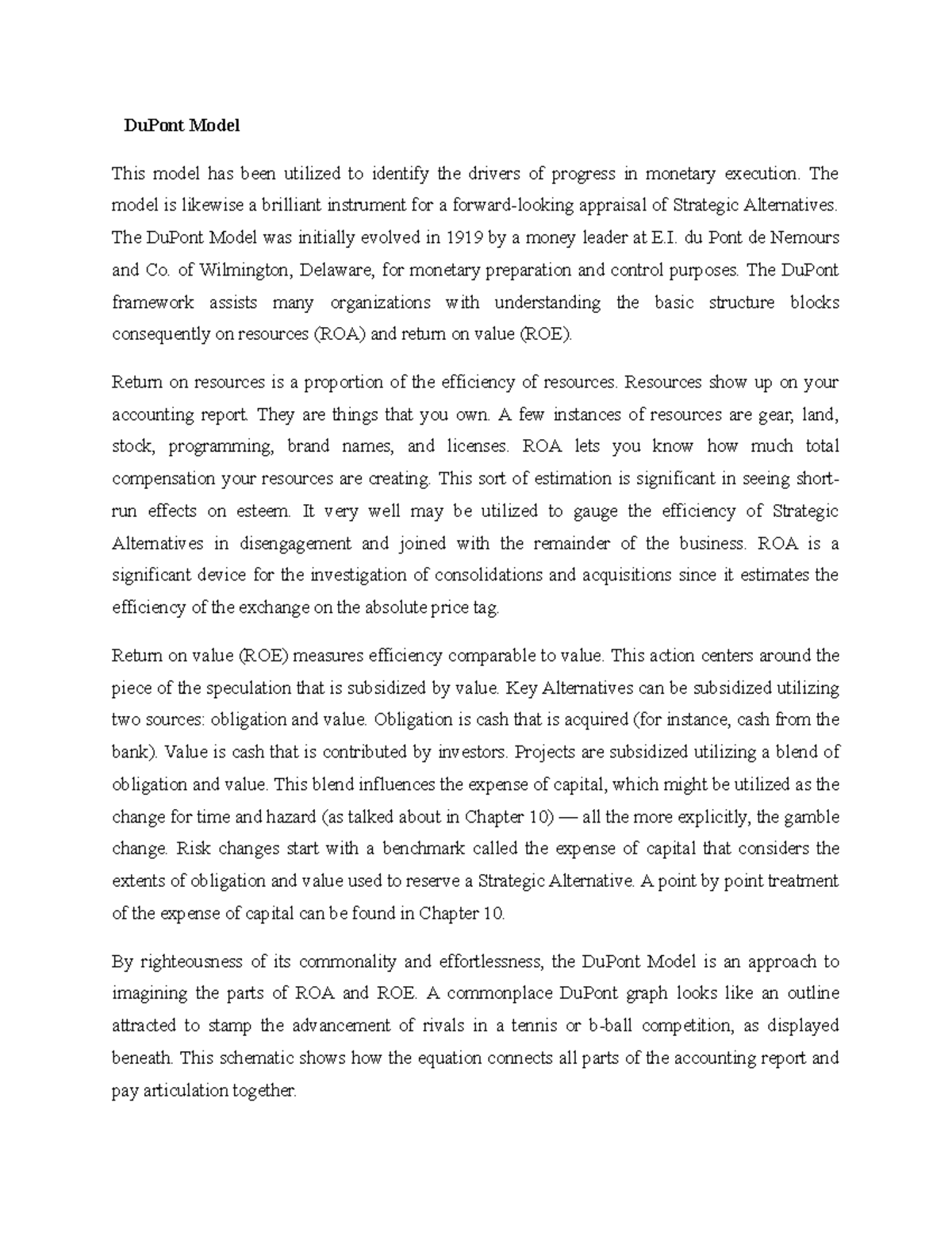 DuPont Model of stratagy - DuPont Model This model has been utilized to ...