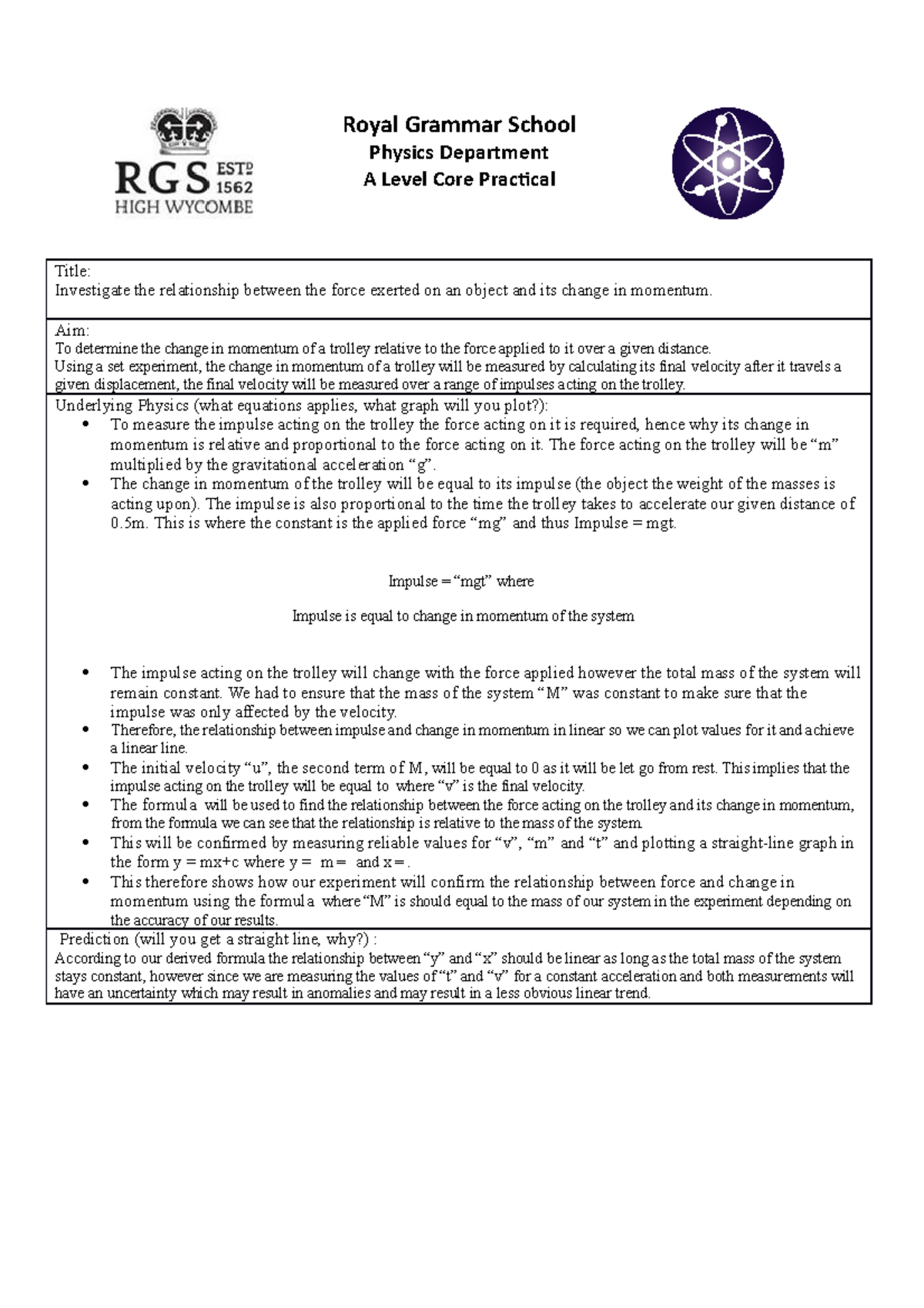 Core Practical 9 - Physics Department A Level Core Practical Title: Investigate the relationship ...