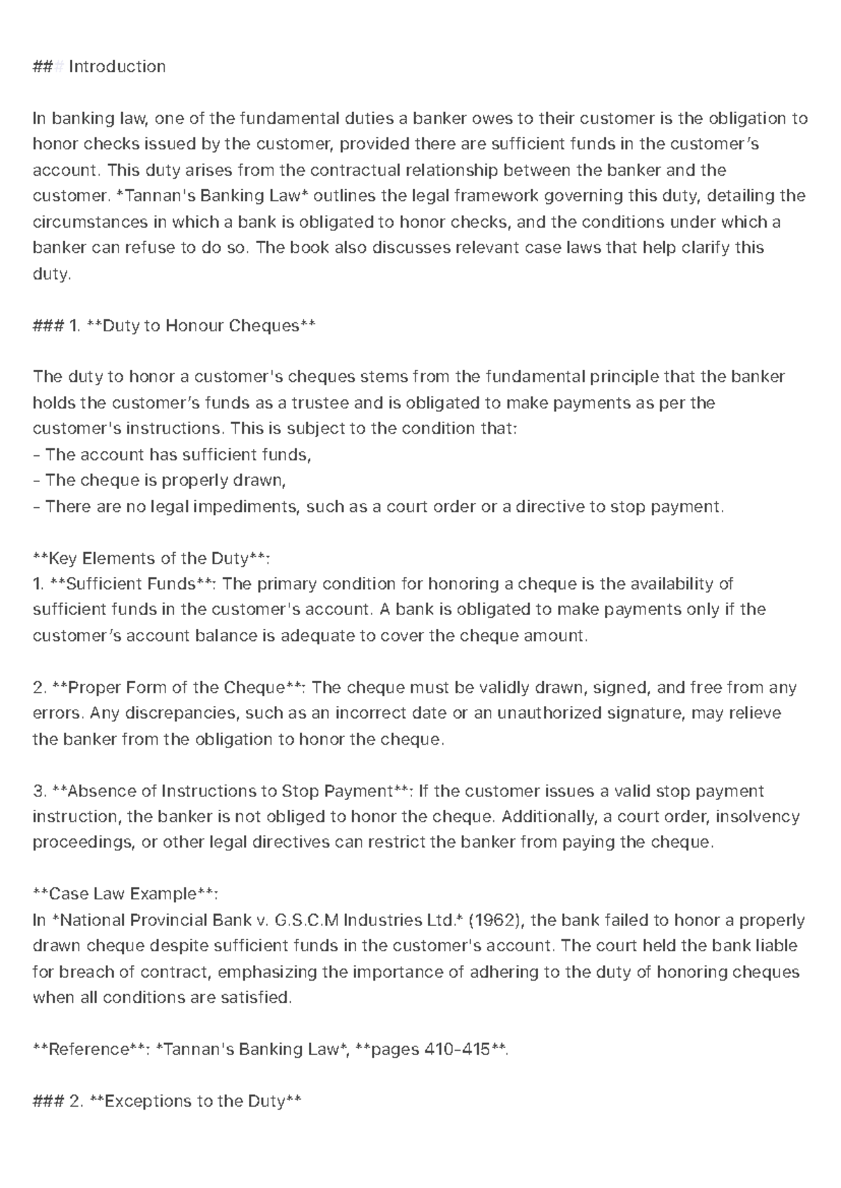 Introduction - Notes - Introduction In banking law, one of the ...