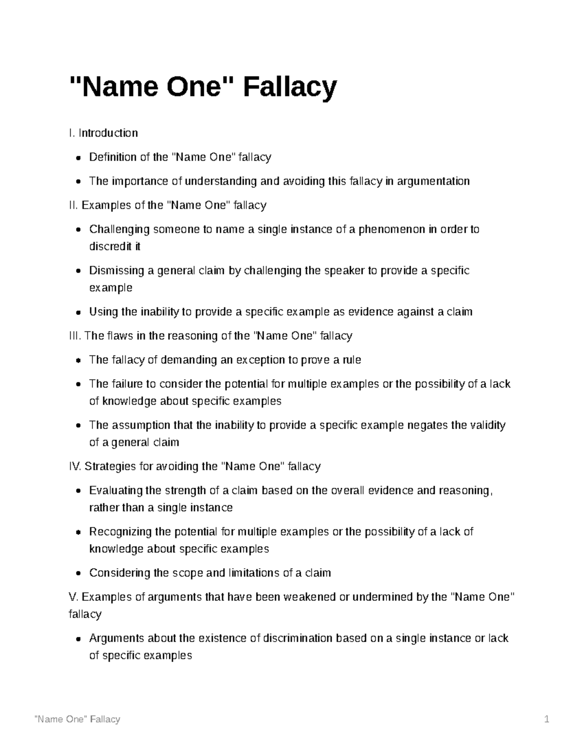 Name One Fallacy - "Name One" Fallacy 1 "Name One" Fallacy I ...