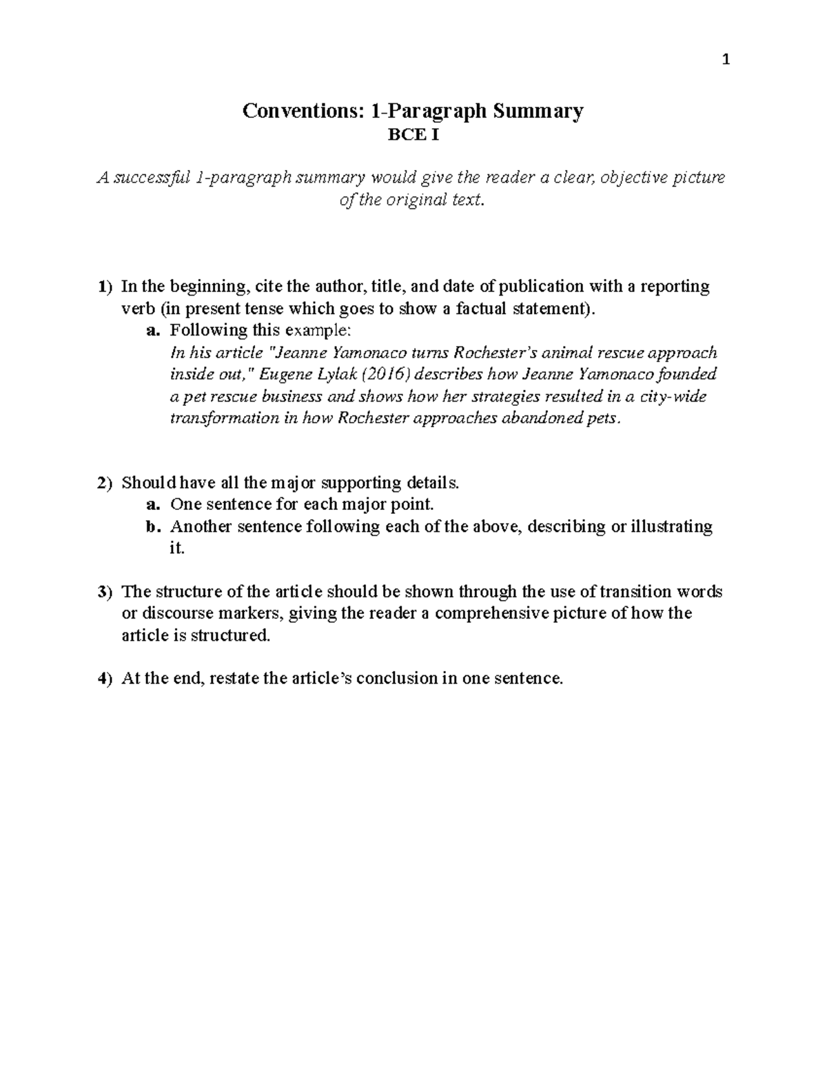 BCE I Conventions For 1 Paragraph Summary Conventions 1 Paragraph 