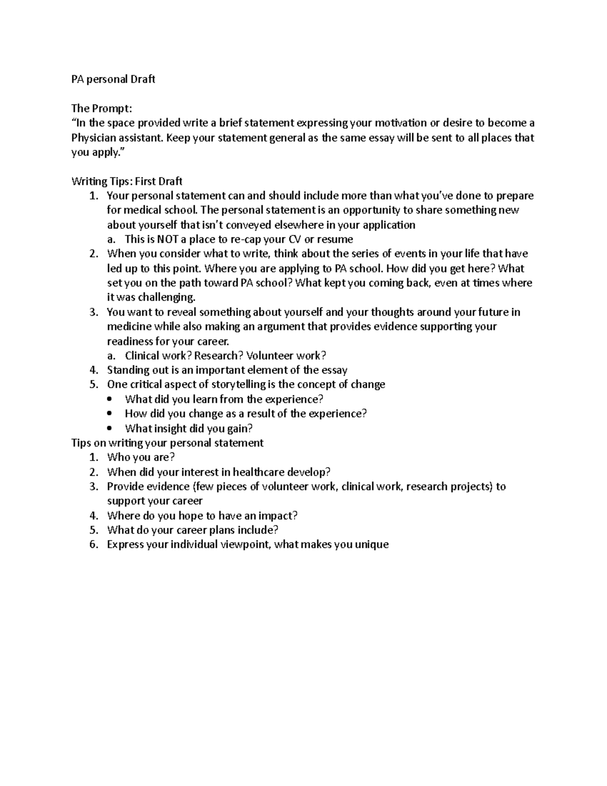 Personal Draft Tips - Lecture notes Lecture notes - PA personal Draf ...