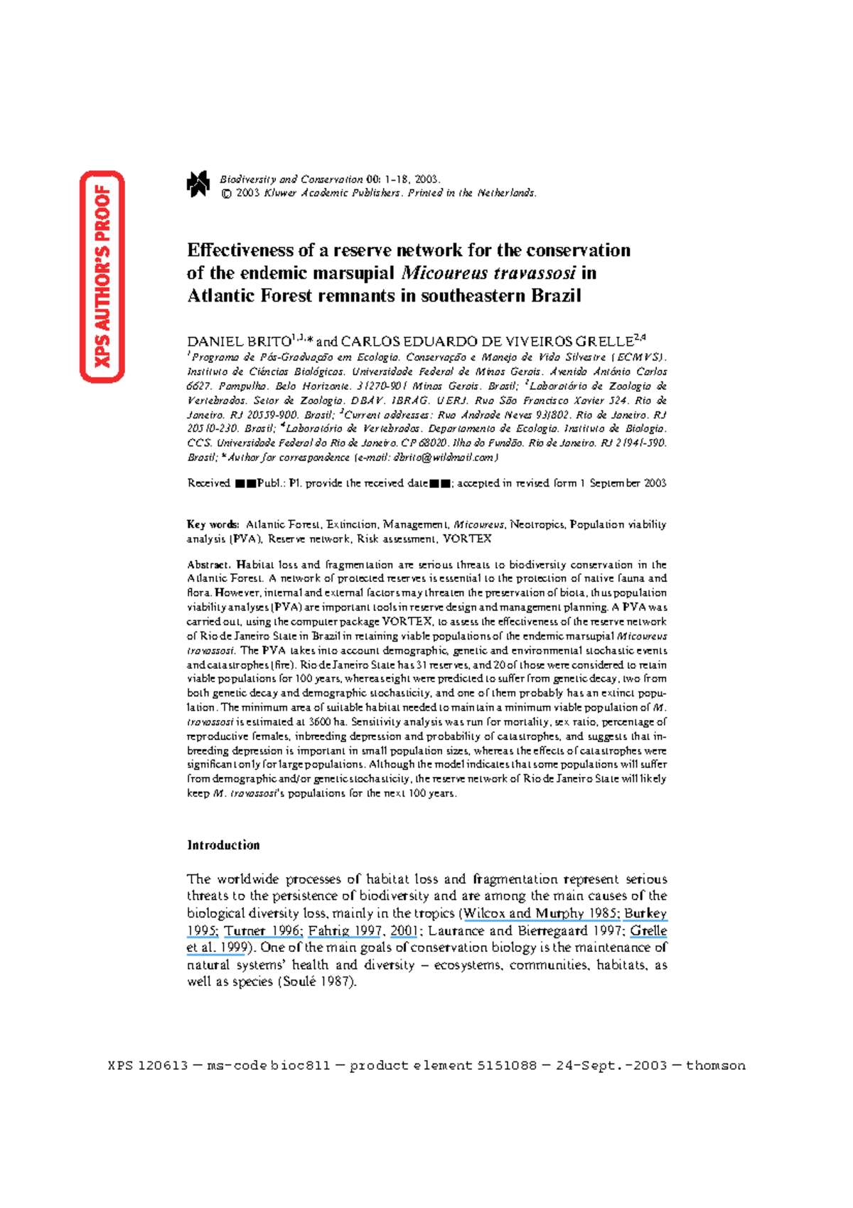 Effectiveness of a reserve network for t - Biodiversity and ...