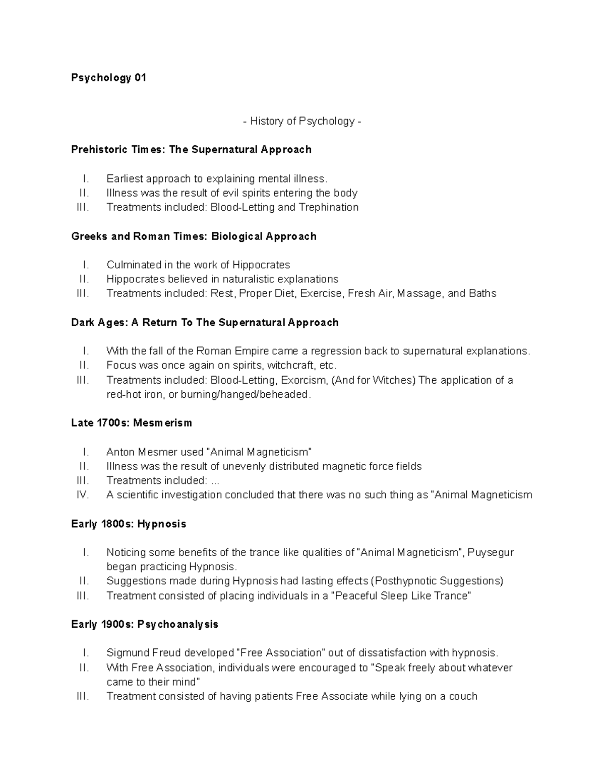 Psychology - 01 - regular lecture notes - Psychology 01 - History of ...