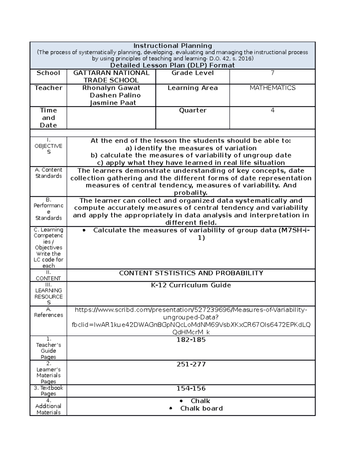 Instructional Planning for Final Demonstration - Instructional Planning ...
