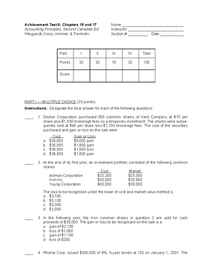 Achieve Test 7 - Accounting test chapter 7 - Achievement Test 7 ...