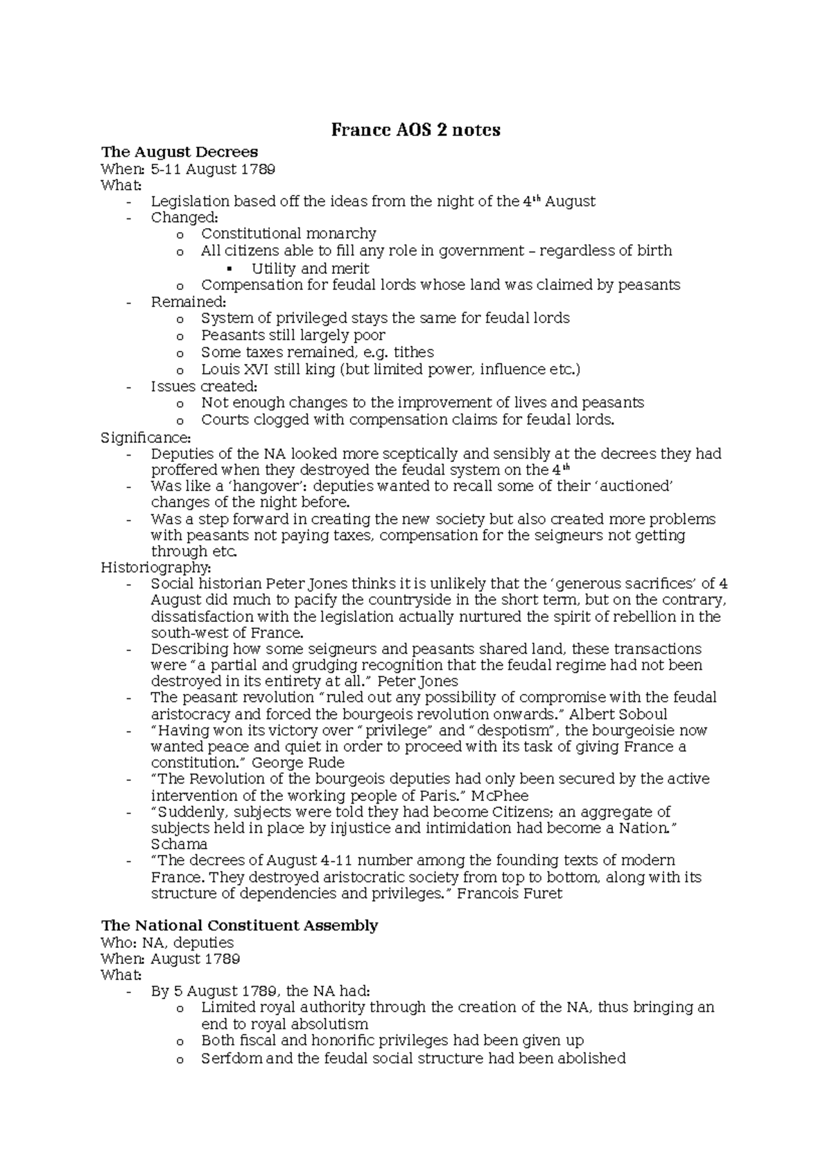 France CUE Cards AOS 2 - France AOS 2 notes The August Decrees When: 5 ...
