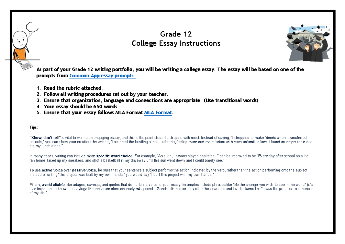 College Essay Instructions and rubric - This Photo by Grade 12 College ...