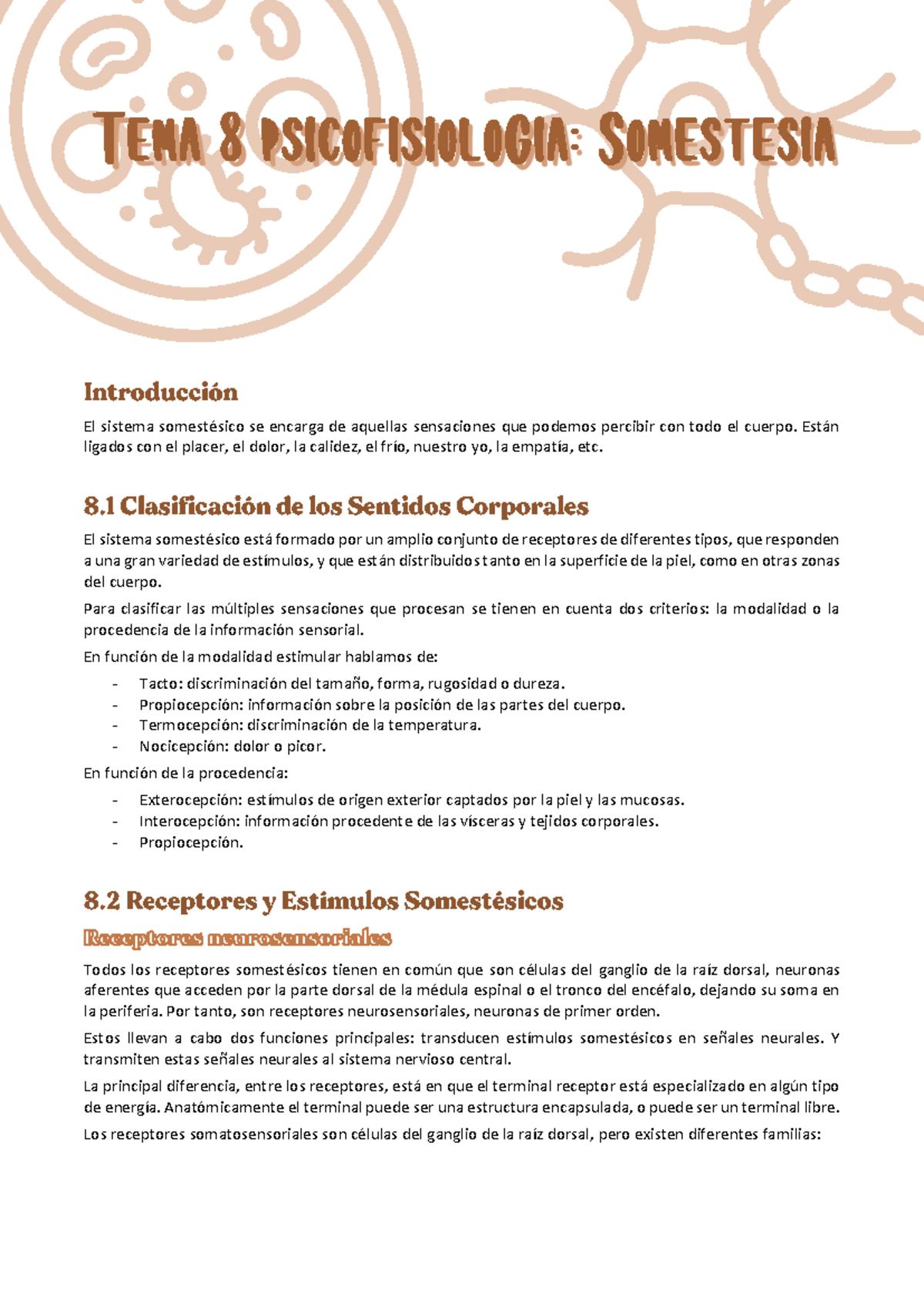 Somestesia Psicofisio - El sistema somestésico se encarga de aquellas ...