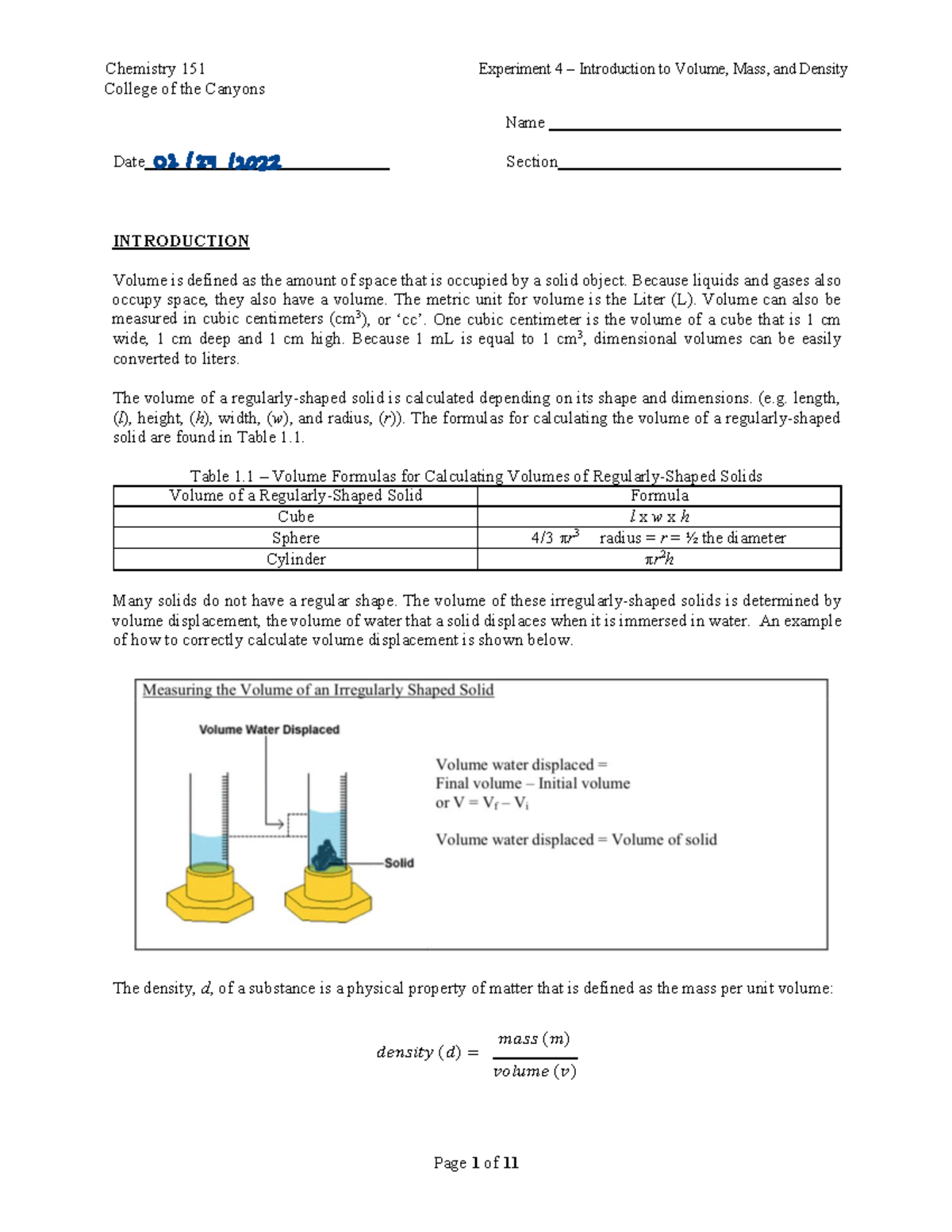 Density Examples Chemistry