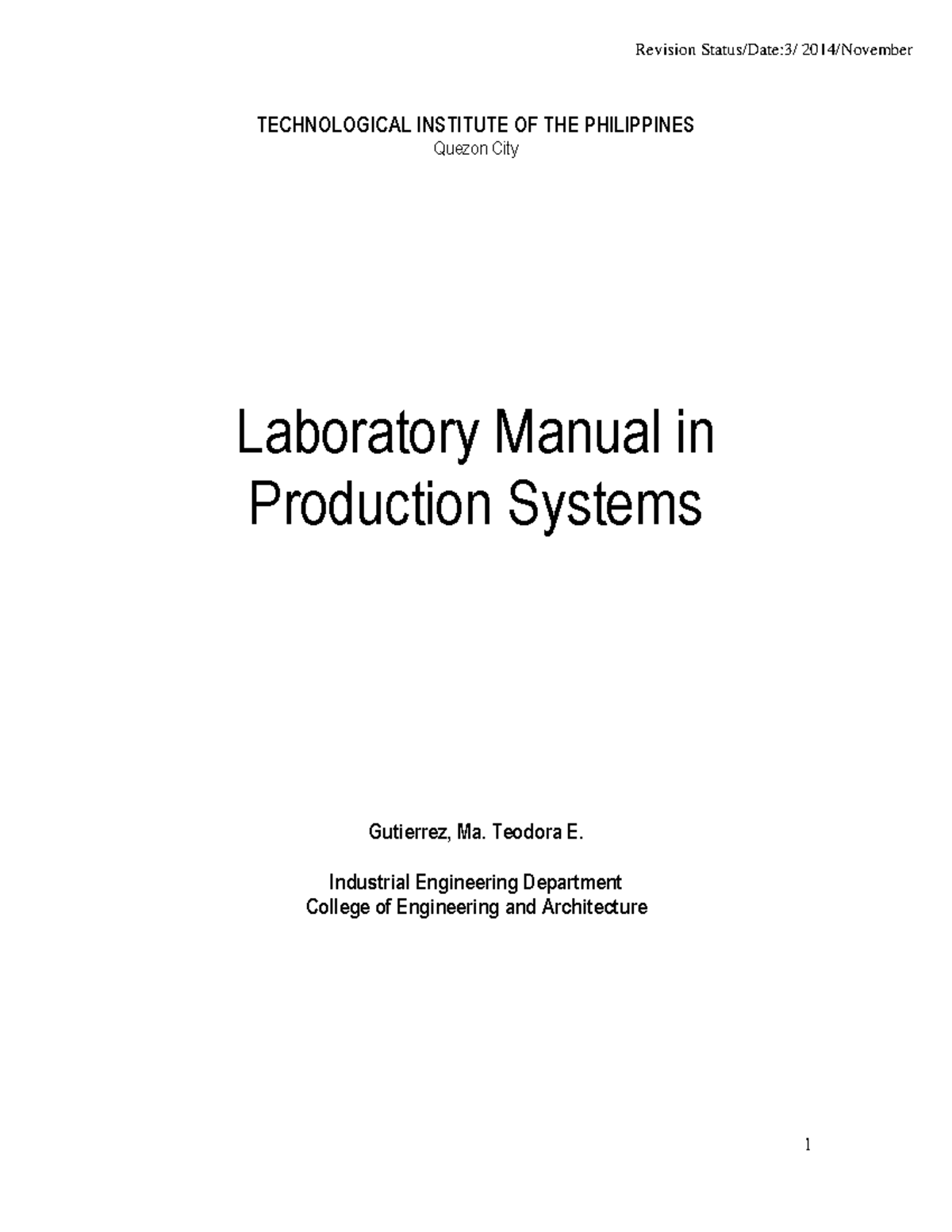 IE-406 Activity 1 - engineering - TECHNOLOGICAL INSTITUTE OF THE ...