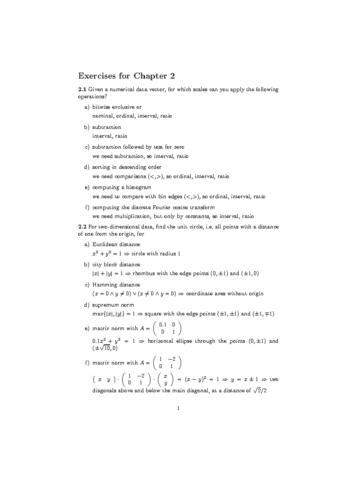 Exercises long 2 - Exercises for Chapter 2 2 a numerical data vector, for which scales can you ...