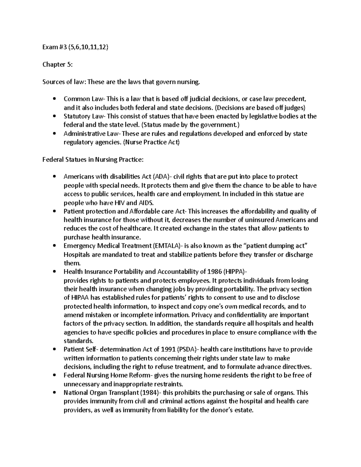 Exam 3 - intro - Exam #3 (5,6,10,11,12) Chapter 5: Sources of law ...