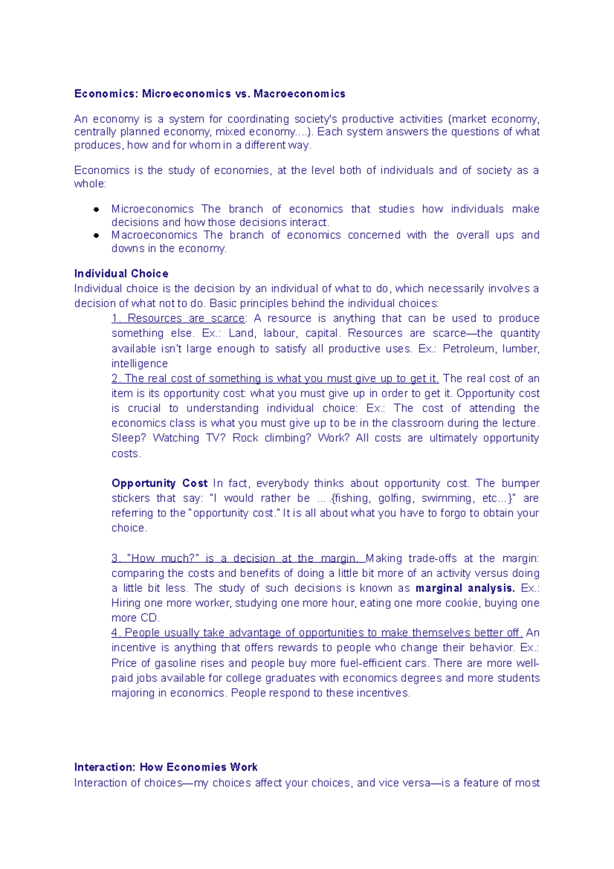 UNIT 1 - Microeconomics Unit 1, opportunity cost and others - Economics ...